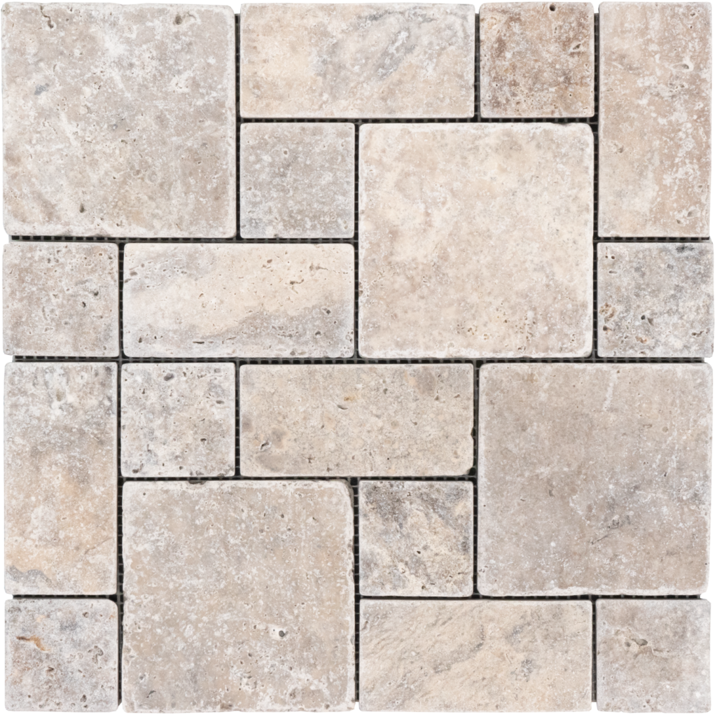 12×12 Nordic Silver Mini Pattern Tumbled Mosaic ® - Keystone Tile