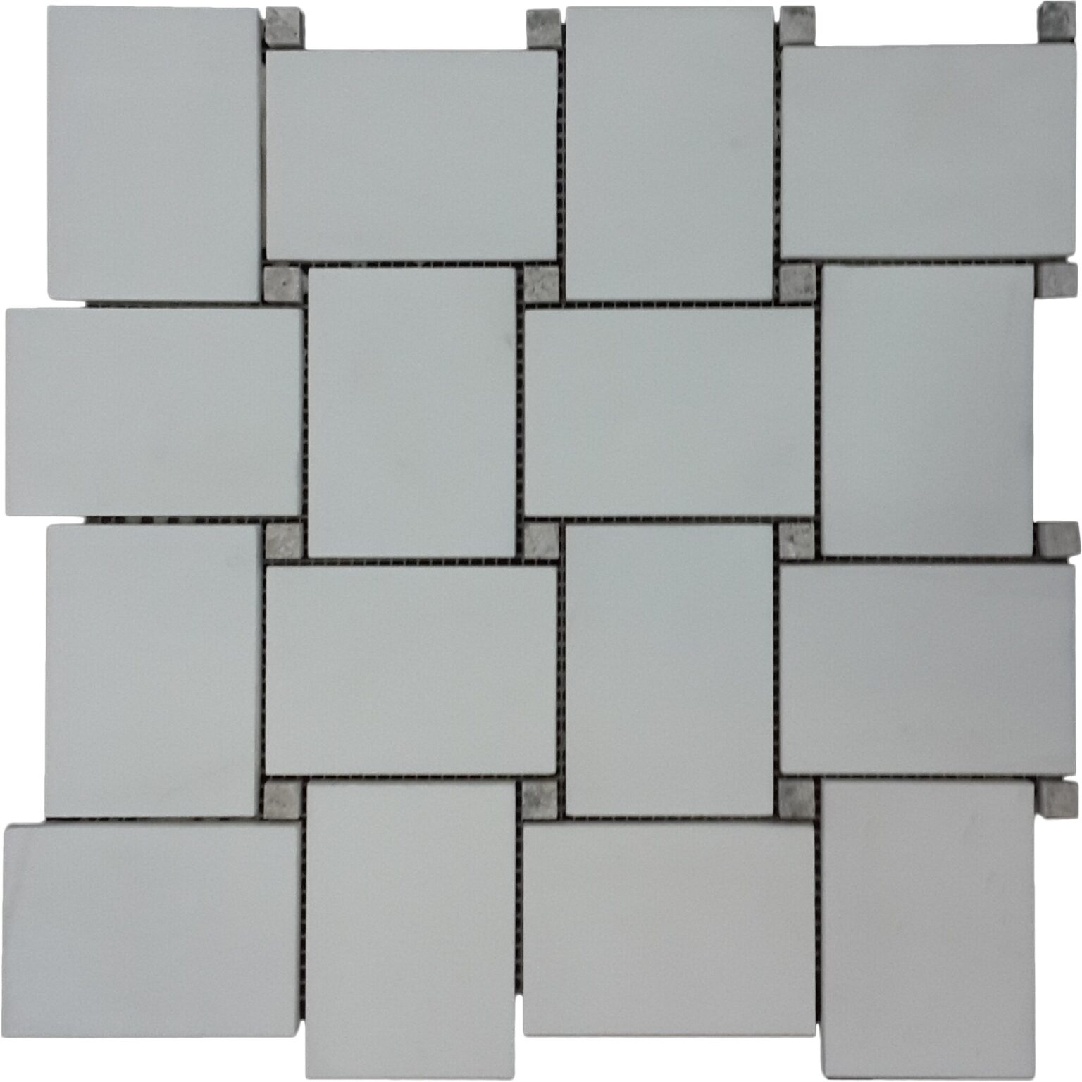 12×12 Large Basket Weave Bianco Dolomite Honed Gray Dot Mosaic ...