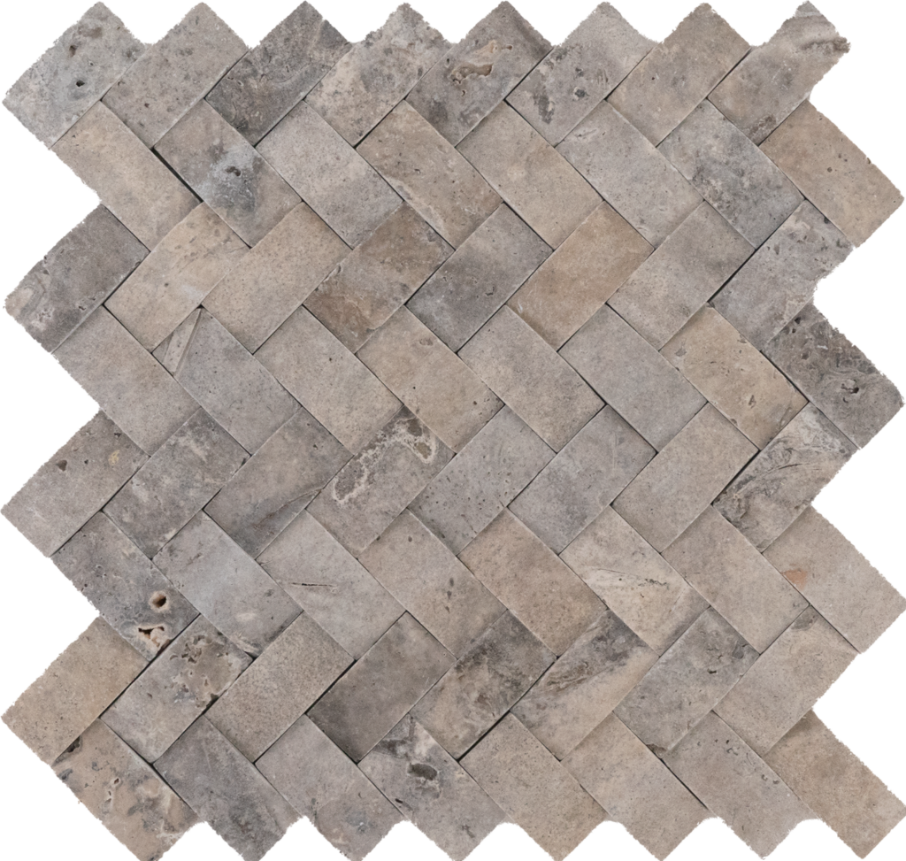 1×2 Nordic Silver Honed Concave Herringbone Braid ® - Keystone Tile