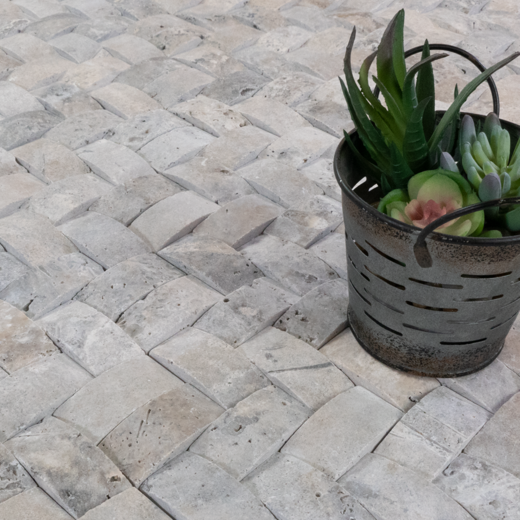 1×2 Nordic Silver Honed Concave Herringbone Braid ® - Keystone Tile