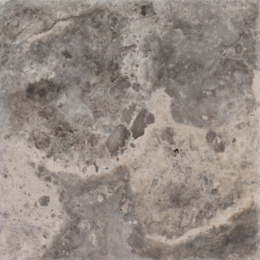 16×16 Nordic Silver Travertine Chiseled Brushed Tile ® - Keystone Tile